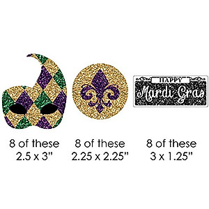 Mardi Gras Paper Straw Decor - Masquerade Party Striped Decorative Straws - Set of 24