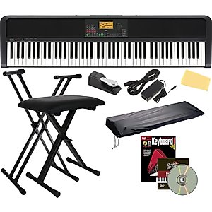 Korg XE20 Digital Ensemble Piano Bundle with Adjustable Stand, Bench, Power Supply, Damper Pedal, Keyboard Cover, Instructional Book, Austin Bazaar Instructional DVD, and Polishing Cloth