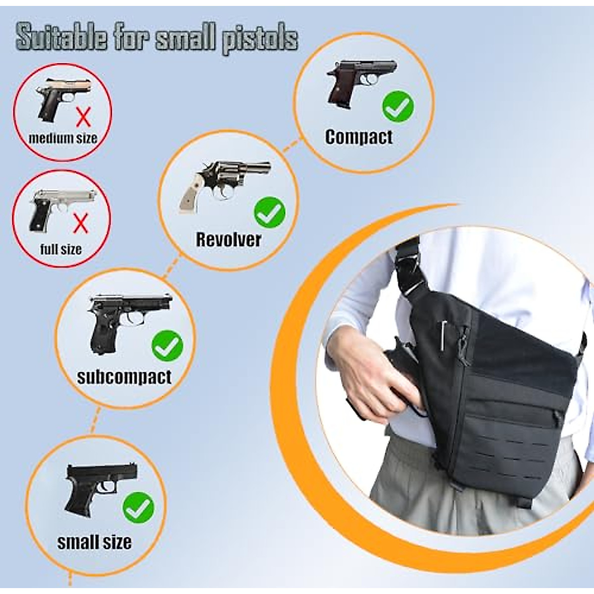 Crossbody Sling Bag, Anti Thief Conceal Carry Handgun Bag, Stealth Personal Pocket Bag Over Shoulder Backpack for Men Women