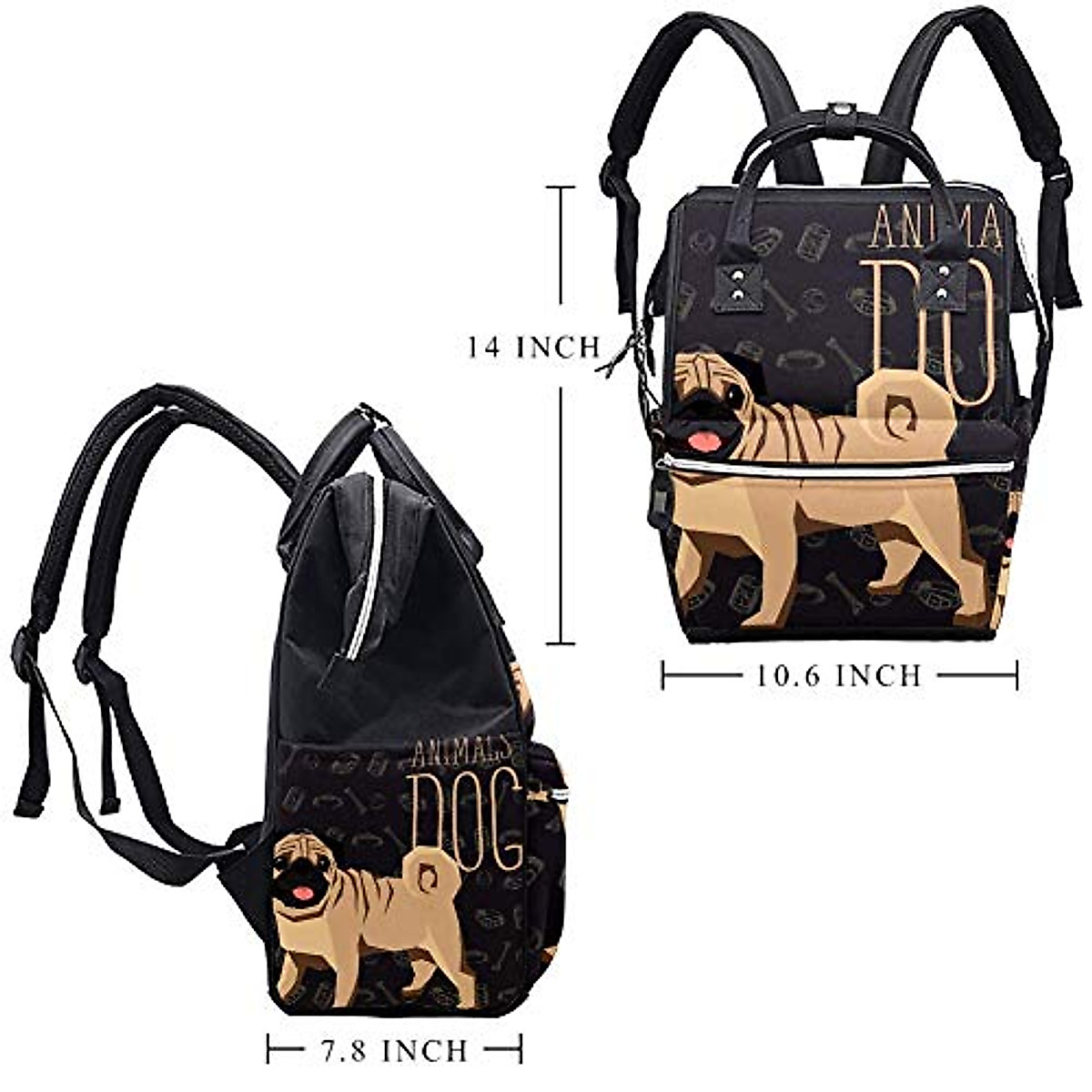 Cute Pug Dog Changing Bags Organizer Nappy Bags for Baby Care