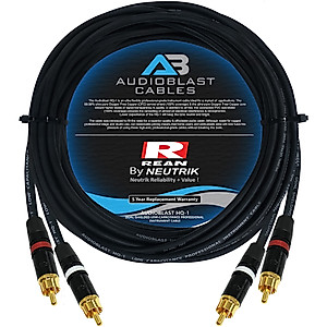 16 Foot RCA Cable Pair - Audioblast HQ-1 - Ultra Flexible - Dual Shielded (100%) High-Definition Audio Interconnect Cable and Neutrik-Rean NYS Gold RCA Connectors (2 Cables, Each 16 Foot Long)