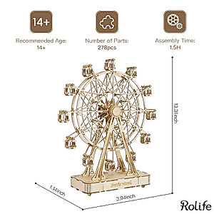Rolife 3D Wooden Puzzle for Adults,Mechanical DIY Crafts Kits for Kids,Ferris Wheels Music Model Kits to Build,Brain Teaser Puzzles for Boys and Girls