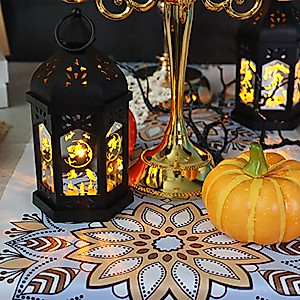 Reperla Festive Lanterns, 7.8" Halloween Decorations Lights with Patterns,Black Flame Effect LED Candle Lantern Kids Gifts for Home,Table,Tree,Activities,Party,Porch (Set of 2)