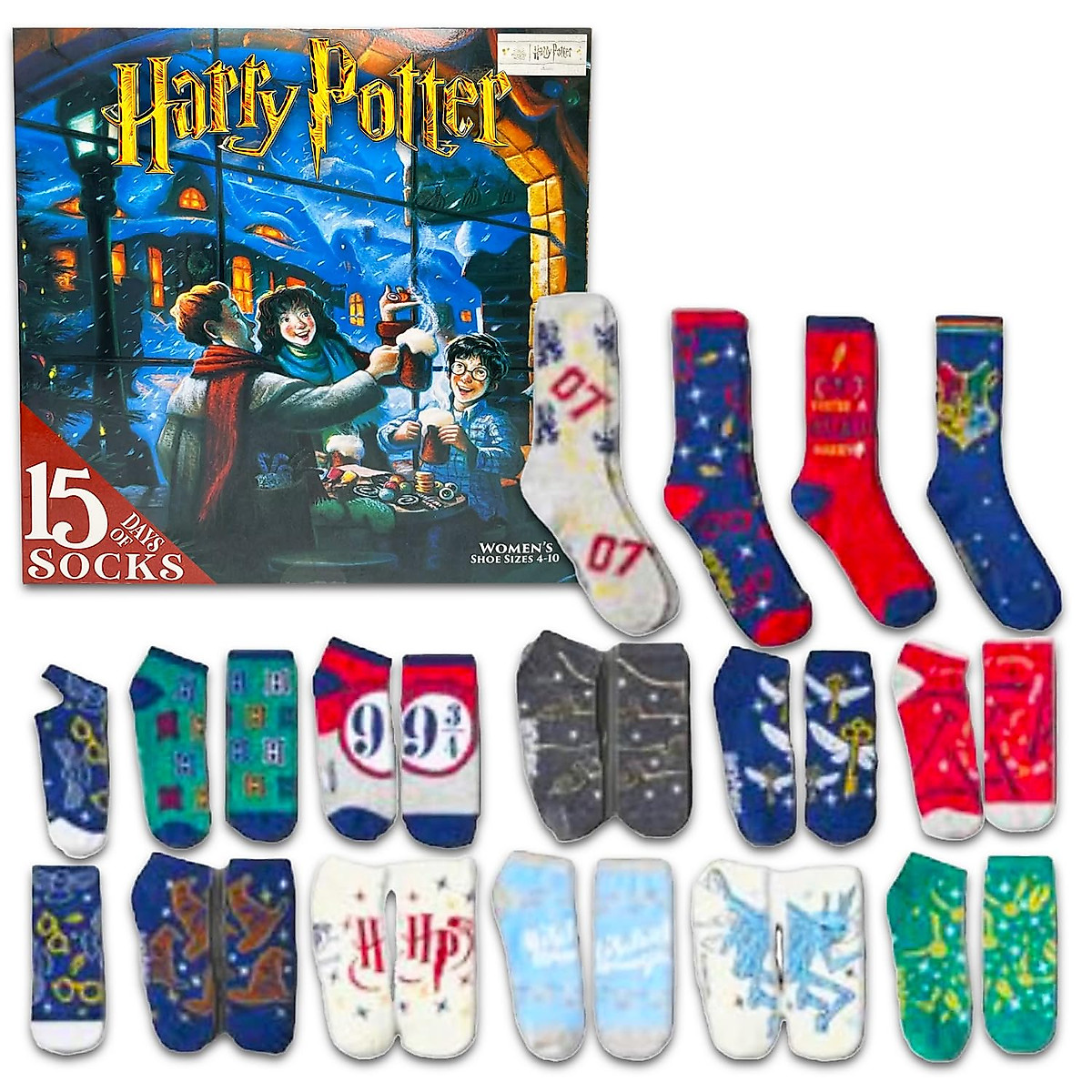 Harry Potter Countdown to Christmas Advent Calendar - Bundle of 15 Hogwarts Socks for Women | One Size Wizard Socks