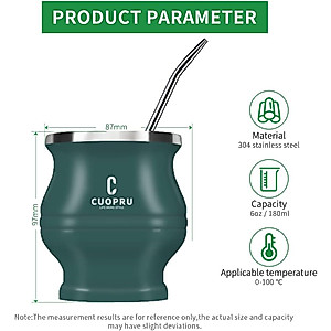 Cuopru Yerba Mate Cup Bombilla - Mate Gourd Set Includes Double Walled Stainless Steel Tea Cup, Tea Shaper set, Bombilla Straws, Cleaning Brush