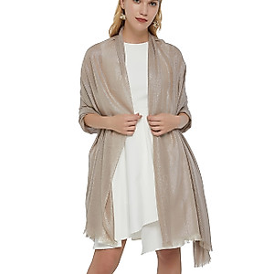 PANTONIGHT Women's Sparkling Metallic Evening Shawl Lightweight Wedding Shawl Extra Large Dressy Shawls and Wraps for Party (CHAMPAGNE GOLD 2511)