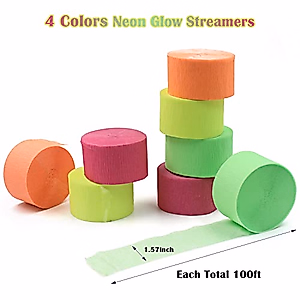 800feet Blacklight Party Streamer Decorations 8 Rolls Glow Crepe Paper UV Reactive Fluorescent Neon Paper Streamers Glow Party Supplies and Decorations for Wedding, Birthday, Neon Party, Fiesta Party