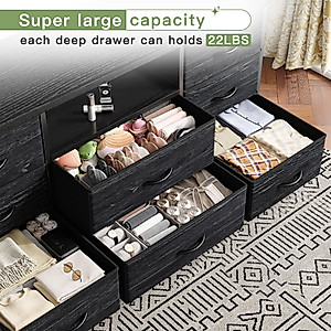 EnHomee Black Dresser with Power Outlets, 8 Drawers Dresser TV Stand for 55''TV for Bedroom Dresser Fabric Dressers & Chest of Drawers, Sturdy Dresser for Closet Living Room,Hallway