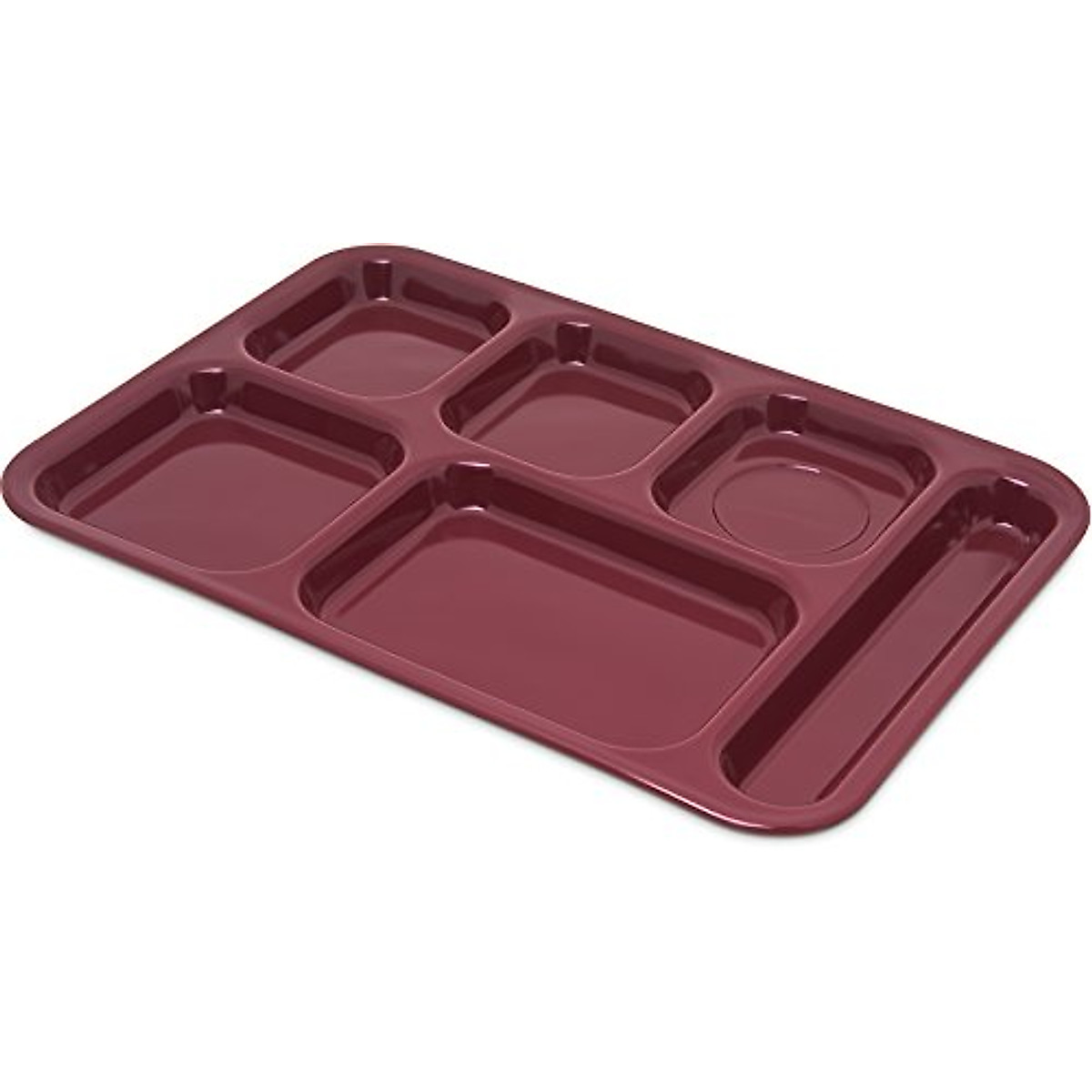 Carlisle FoodService Products Right Hand 6-Compartment Melamine Tray 14.5" x 10" - Dark Cranberry (Pack of 12)