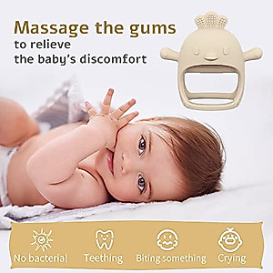 Smore Baby Silicone Teether Toy, Teether for Babies 0-6 Months, BPA Free, Anti Dropping Wrist Hand Teethers Baby Chew Toys, for Sucking Needs, for Soothing Teething Pain Relief (Beige)