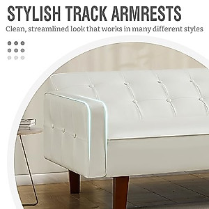 IULULU Futon Sofa Bed, Modern Convertible Faux Leather Sleeper Couch with Armrests for Studio, Office, Apartment, Compact Living, Game Room, Overnight Guests, White