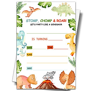 YSTEP Dinosaur Birthday Party Invitations, 20 Invite Cards with Envelopes, 4" x 6" Dino Birthday Invites - C18