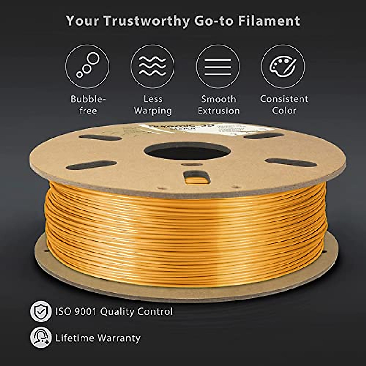 PETG Black and Silk PLA Royal Gold Bundle, Duramic 3D Printing Filament 1kg Spool(2.2lbs), 1.75mm Dimensional Accuracy +/- 0.05 mm Non-Tangling Non-Clogging Non-Stringing