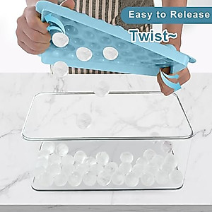 Ice Cube Tray, 3 Packs Round Ice Cube Trays for Freezer, Easy-Release 1 IN X 111 Pcs Ice Ball Maker Mold with Removable Lid and Bin Making Ice Balls for Tea Coffee Cocktail Whiskey (Blue)