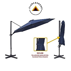 FLAME&SHADE 10 ft Cantilever Offset Outdoor Patio Umbrella with Base Stand Rotate and Tilt - Navy