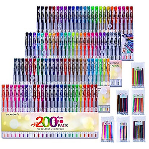 Gel Pens, Reaeon 200 Pack Pen with Case for Adult Coloring Books, 100 Color Markers Plus 100 Refills for Drawing Painting Writing.