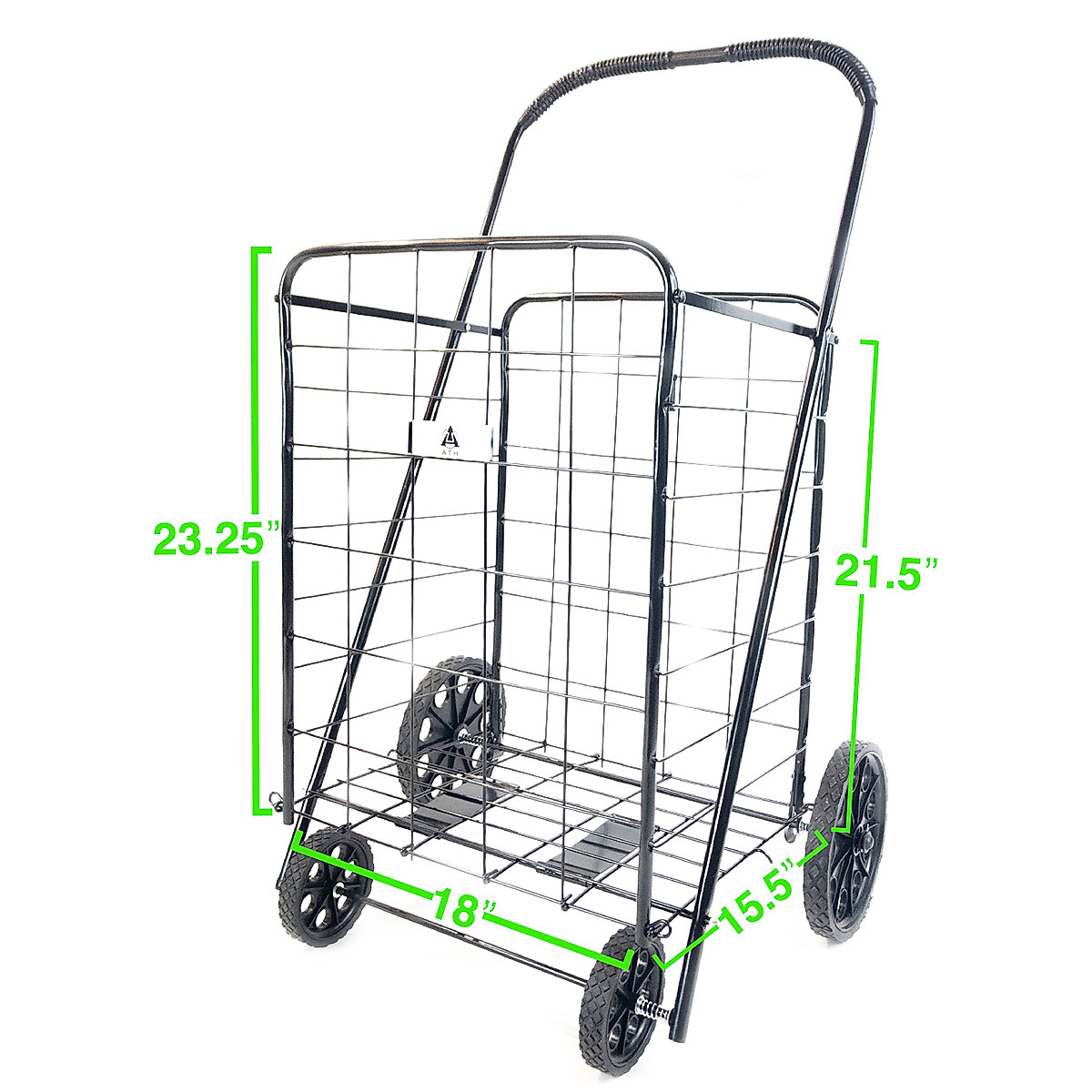 ATH Large Deluxe Rolling Utility / Shopping Cart - Stowable Folding Heavy Duty Cart with Rubber Wheels For Haul Laundry, Groceries, Toys, Sports Equipment, Black