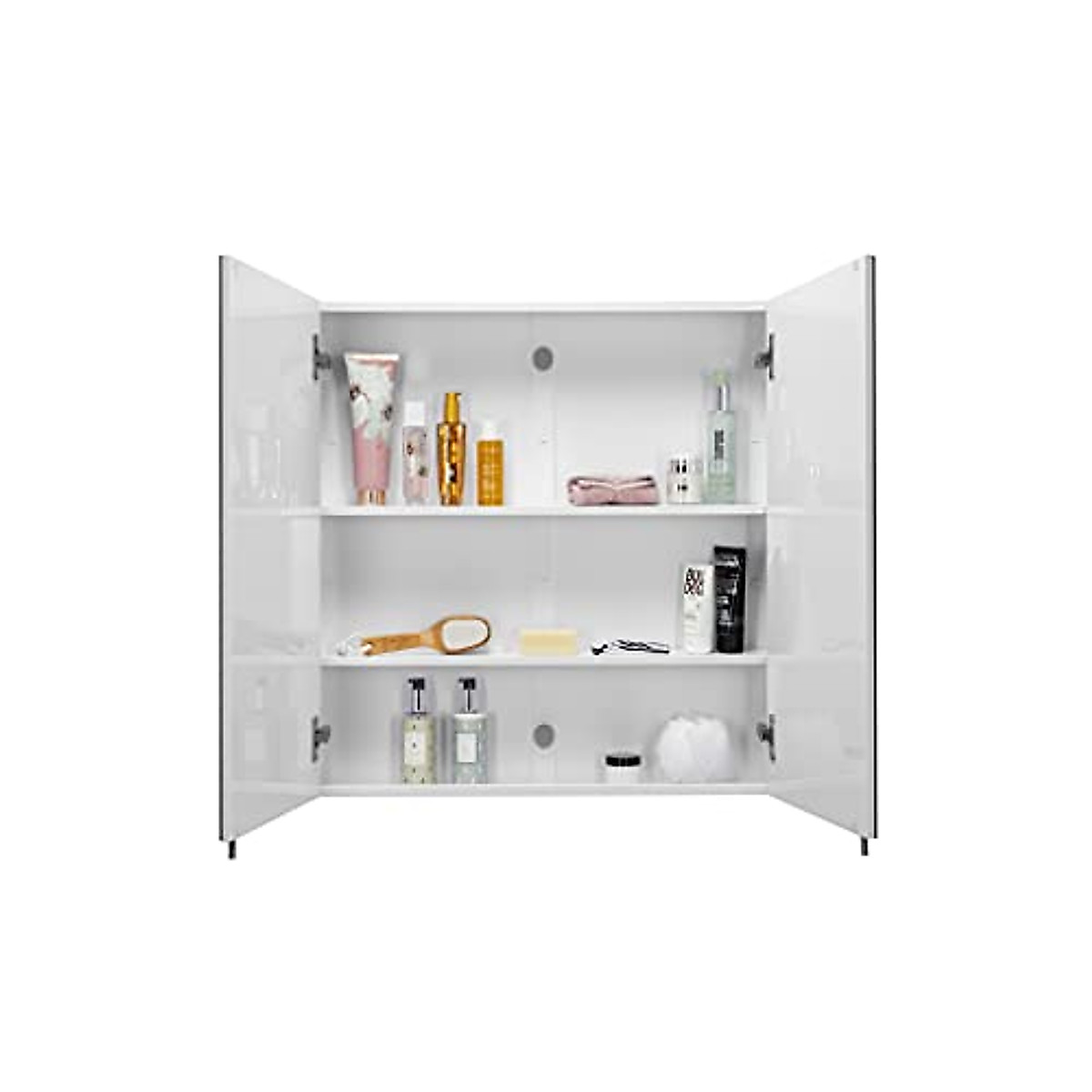 Croydex Dawley Double Door, Surface Mount Flexi-Fix Easy Hanging System Medicine Cabinet, 24 in (W) x 26 in (H), White Steel