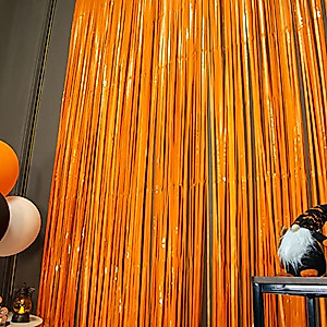 LOLStar Halloween Party Decoration, 3 Pack Orange Photo Booth Props, 3.3 X 6.6 ft Halloween Foil Fringe Curtains, Halloween Party Photo Backdrop, Halloween Streamers for Halloween Party Supplies