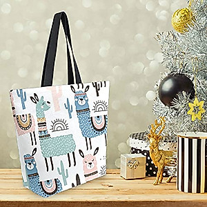 SUABO Llama Canvas Tote Bag Large Women Reusable Shopping Grocery Bag, Casual Shoulder Bag Handbag for Mom's Gift Outdoors