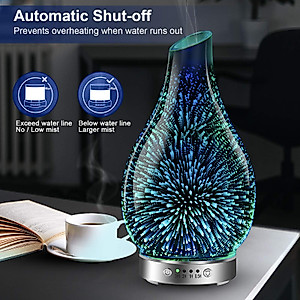 MAXWINER Essential Oil Diffusers Ultrasonic 3D Glass Aromatherapy Diffuser, Auto Shut-Off, Timer Setting, 7 Colors LED Lights Changing for Home, Office, Spa 120ml