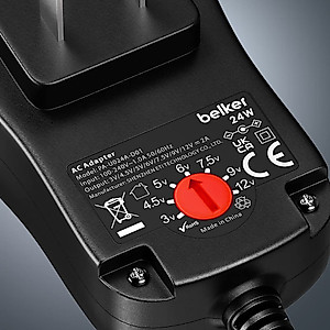 Belker 24W Multi Voltage 3V 4.5V 5V 6V 7.5V 9V 12V Universal AC DC Power Adapter Supply for Household Electronics - Max Amp 2000mA