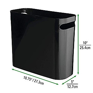 mDesign 2 Piece Combo - Plastic Trash Can & Bathroom Caddy - For Bathroom - Store and Organize Bathroom - Divided Basket Bin with Handle for Bathroom - Set of 2 - Black