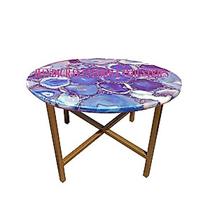 24" Inch Round Blue Agate Coffee Table with Metal Base, Blue Agate Stone Table, Blue Agate Stone Centre Table, Agate Round Corner Side Table Home Decor, Piece Of Conversation, Family HeirLoom