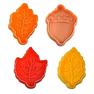 R&M International 0 Leaves 2" Pastry/Cookie/Fondant Stampers, Leaves and Acorn, 4-Piece Set Silver