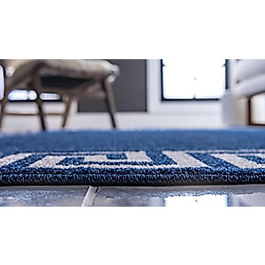 Unique Loom Athens Collection Classic Geometric Modern Border Design Area Rug, Round 8' 0" x 8' 0", Navy Blue/Beige