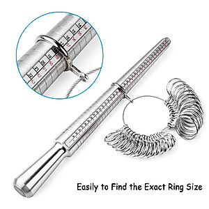 Accmor Ring Sizer Tool Including Ring Mandrel & Ring Sizer Guage, 4 Sizes Ring Measurement Stick Metal Mandrel & Finger Sizing Measuring Tool Set for Jewelry Making Measuring