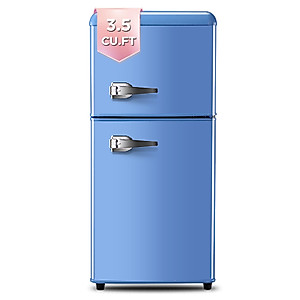KRIB BLING Compact Refrigerators with Freezer on Top, Mini Fridge with 7- Level Adjustable Thermostat, Small Refrigerator for Apartment, Office, Camping, Blue