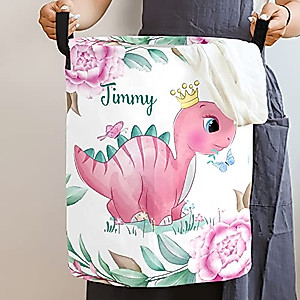 Crown Dinosaur Jungle Personalized Laundry Hamper with Handles Waterproof,Custom Collapsible Laundry Bin,Clothes Toys Storage Baskets for Bedroom,Bathroom Decorative Large Capacity 50L