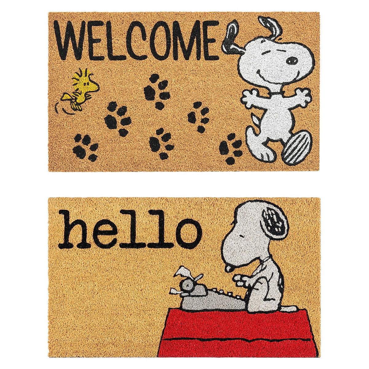 Gertmenian Peanuts Coir Mat (2-Pack) Welcome Mats for Front Door, Home Entrance, Garage, and Back Door, Home Decor, 20" x 34" Each, Peanuts Snoopy Welcome 80022