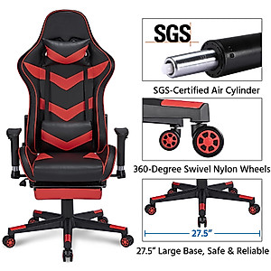 Yaheetech Computer Gaming Chair High Back Ergonomic Desk Chair Racing Style Reclining Chair PU Leather Task Chair with Footrest Headrest/Armrest/Lumbar Support/Height Adjustable