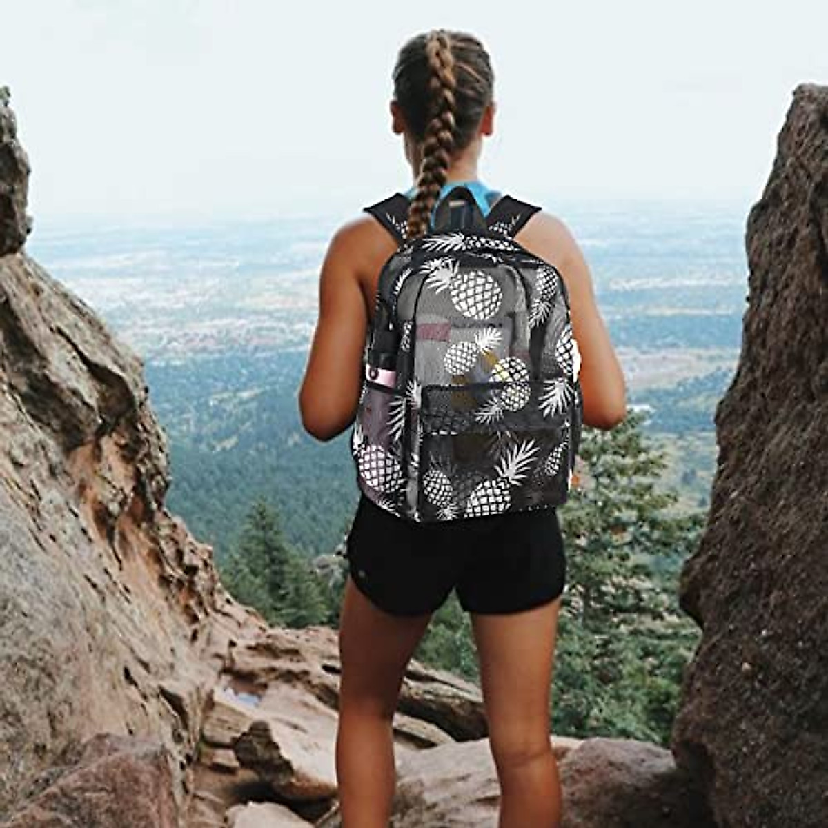 CAMTOP Mesh Backpack for Girls Semi-TransparentSee Through Sturdy Bookbag Casual Daypack for School Beach Swim Work Gym