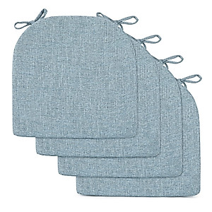 downluxe Indoor Chair Cushions for Dining Chairs, Soft and Comfortable Textured Memory Foam Kitchen Chair Pads with Ties and Non-Slip Backing, 16" x 16" x 2", Light Blue, 4 Pack