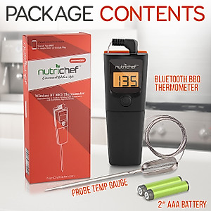 NutriChef Bluetooth Grill BBQ Meat Thermometer, 150 ft Wireless Digital Monitoring Timer & Alarm for Smoker, Oven