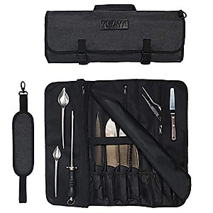 Asaya Chef Knife Roll Bag - 20 Total Pockets for Knives and Kitchen Utensils - Made with Stain Resistant Waxed Nylon - For Chefs and Culinary Students - Knives Not Included(Black)