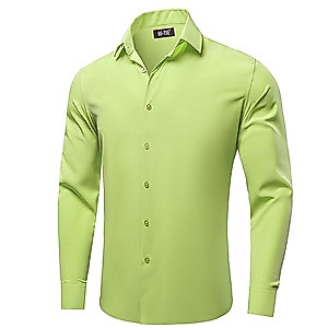 Hi-Tie Mens Dress Shirts 4 Way Stretch Long Sleeve Dress Shirts for Men Button Down Wrinkle Free Casual Formal Shirt,Army Green, Large