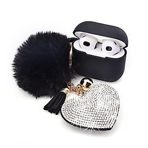 VISOOM Cute Airpods Case for Apple Airpods 3rd Generation Case Cover Women Bling Airpods Case 3rd Generation Airpods Case Pink with KeyChian Glitter Case for airpods 3 Case iPod 3rd Generation(Black)