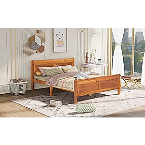 AOCOROE Wood Queen Bed Frame with Headboard and Foot Board, Queen Size Platform Bed Sleigh Bed with Slats and Extra Supporting Legs, No Box-Spring Needed.Oak