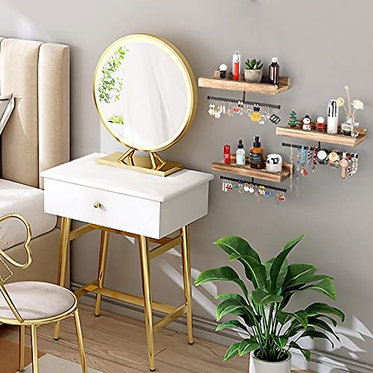 Miratino Jewelry Organizer Hanging Jewelry Holder Rustic Wood Wall Mounted Jewelry Storage for Necklaces Bracelets Earrings Rings Display Set of 3 Carbonized Black