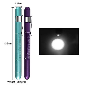 ALMOCN 2 Pack Pen Light,Nurse Medical Reusable LED Penlight White Light with Pupil Gauge and Ruler,Teal and Purple