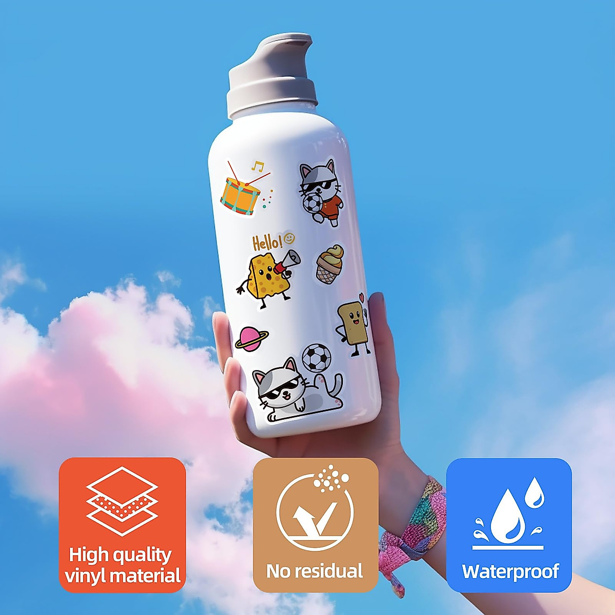 Sontanbao 98PCS Cute Water Bottle Stickers for Kids, Stickers for Water Bottles, Waterproof Stickers Vinyl Stickers Laptop Stickers Inspirational Stickers Pack