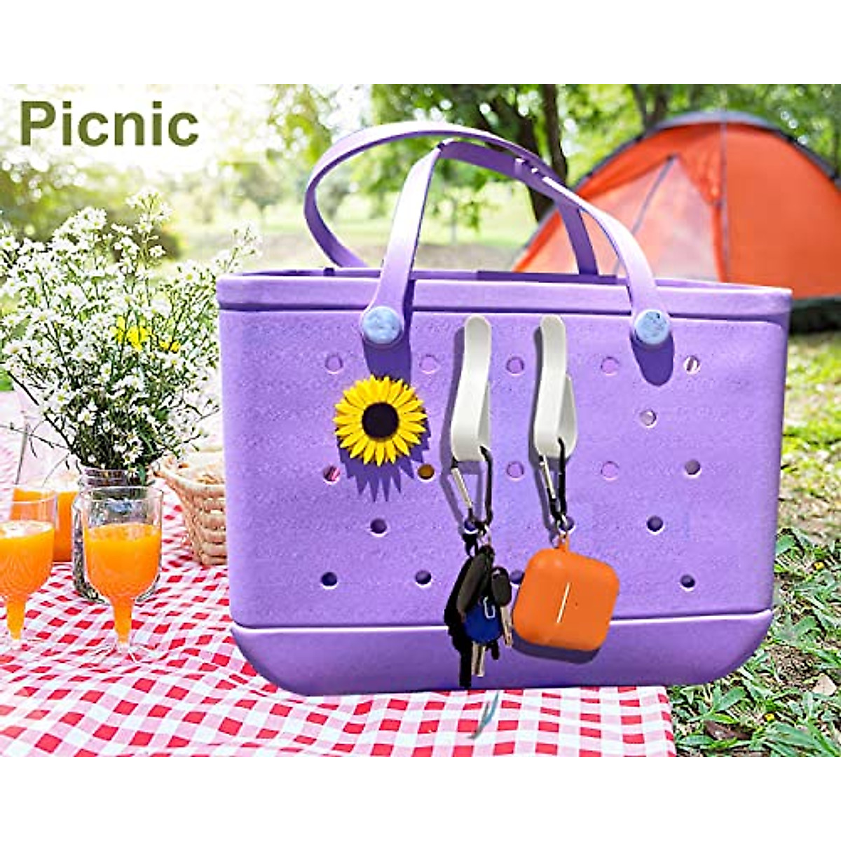 Aovaely 4 Pack Beach Bag Charms Hooks, Beach Bag Accessories Inserts for Hanging Key Cup Holder Tote Bag Accessories for Beach Camping