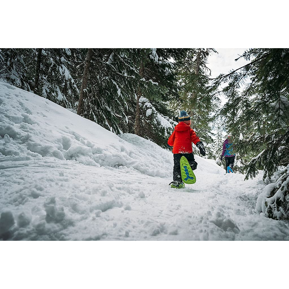 Crescent Moon Lightweight Youth Snowshoes with Foam, Perfect Kid Snowshoes for Snowshoeing, Toddler and Kids Snow Shoes with Secure Velcro Bindings, Rocker Cloud Deck and Ice Spikes