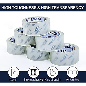 PANDRI Clear Packing Tape, 18 Rolls Heavy Duty Packaging Tape for Shipping Packaging Moving Sealing, 1.88 inches Wide, 65 Yards Per Roll, Total 1170 Yards