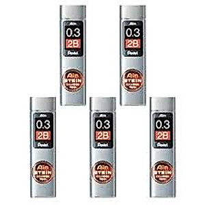 Pentel Ain Mechanical Pencil Leads 0.3mm 2B, 5 Pack/total 75 Leads Value Set