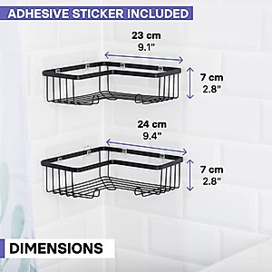 KINCMAX Corner Shower Caddy, Rustproof SUS304 Stainless Steel, Adhesive Wall Mount Double Baskets 2-pack with Built-in Hooks (Matte Black)